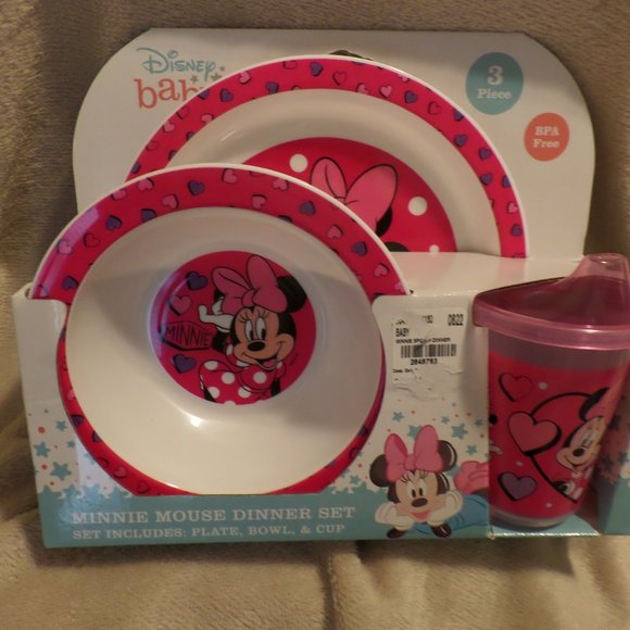 Disney | Dining | Disney Minnie Mouse Kid 3 Pieces Dinnerware Mealtime ...